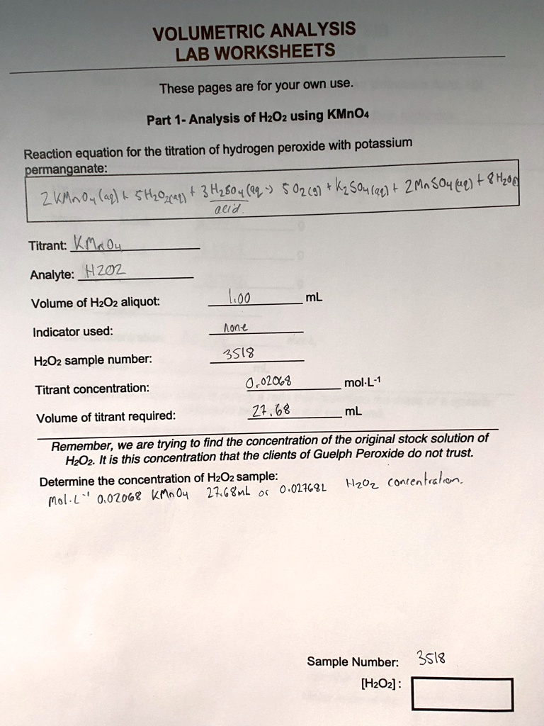 VOLUMETRIC ANALYSIS LAB WORKSHEETS These pages are for your own use ...