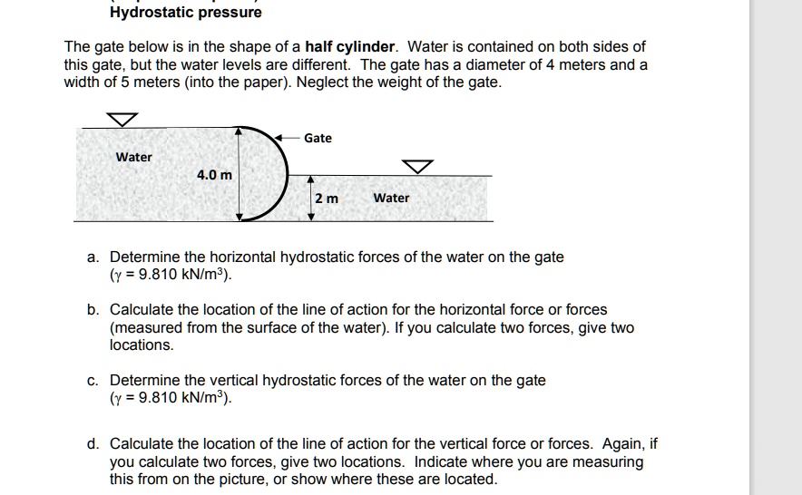 Hydrostatic Pressure The gate below is in the shape of a half cylinder ...
