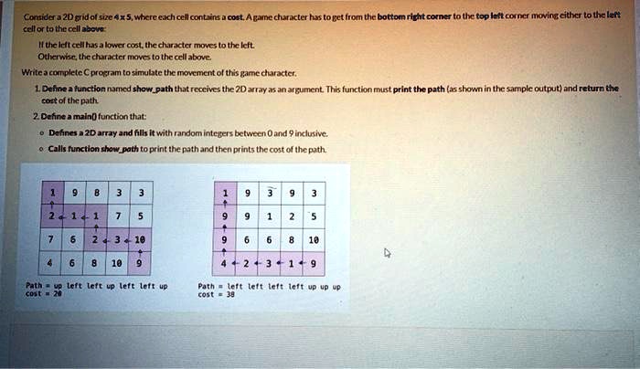 SOLVED: In C language Consider a 2D grid of size 4S where each cell contains a cost. A game ...