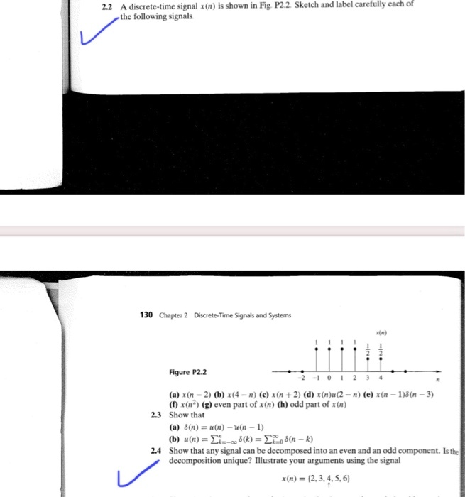 2.2 A discrete-time signal x(n) is shown in Fig. P2.2. Sketch and label ...