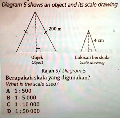 SOLVED: Diagram 5 shows a object ad its scale drawing 200 m cm Objek ...