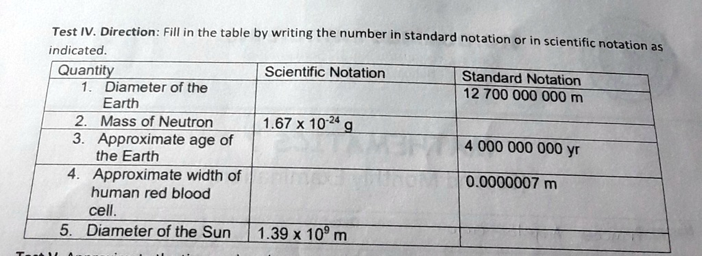 SOLVED: Test IV. Direction: Fill in the table by writing the number in ... SOLVED: Test IV. Direction: Fill in the table by writing the number in ...