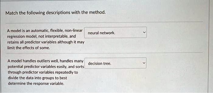SOLVED: Match the following descriptions with the method: A model is an ...