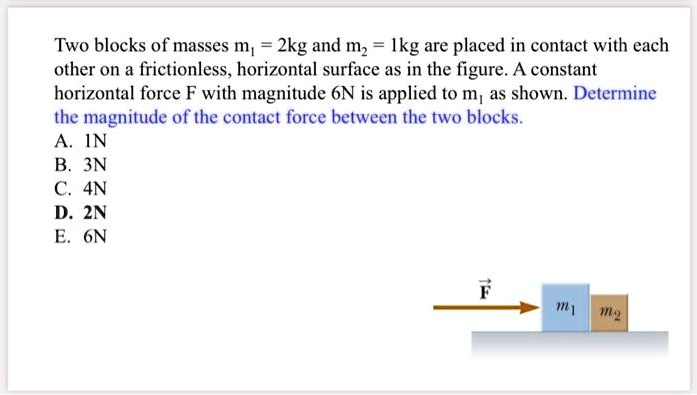 SOLVED: Two blocks of masses m=2kg and m=lkg are placed in contact with each other on a ...