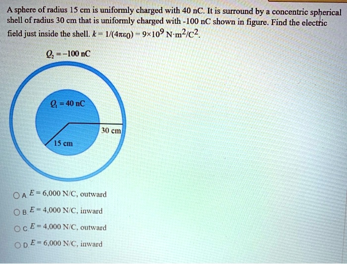 SOLVED: A sphere of radius 15 cm is uniformly charged with 40 nC. It is surrounded by a ...
