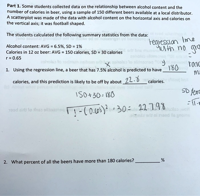 part 1 some students collected data on the relationship between alcohol ...