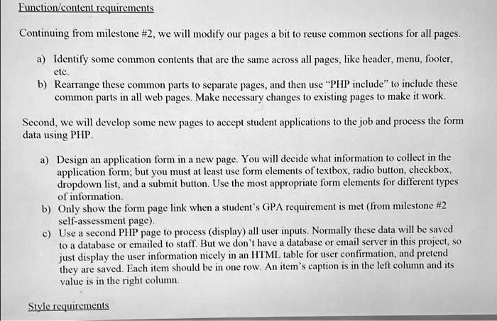 SOLVED: Text: Function/content requirements Continuing from milestone #2, we will modify our ...