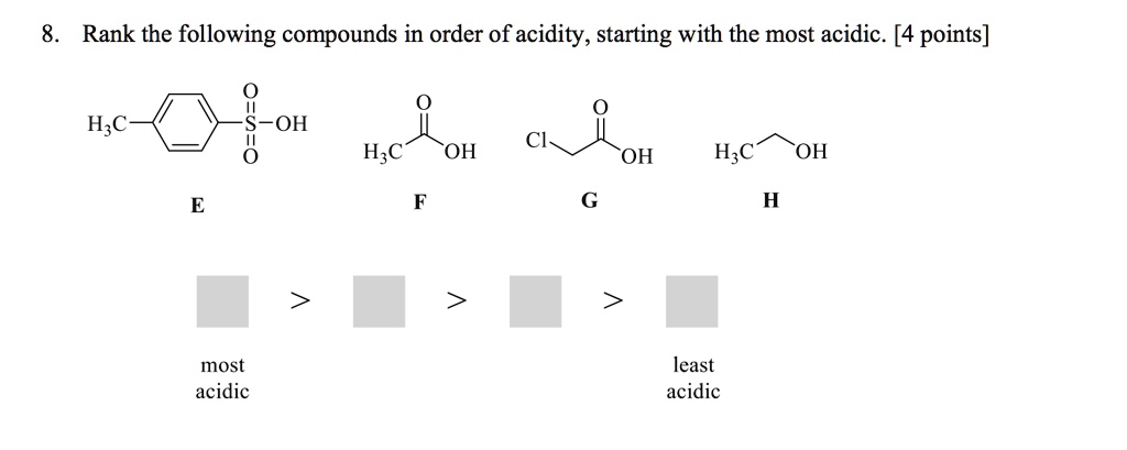8. Rank the following compounds in order of acidity, starting with the most acidic. [4 points ...
