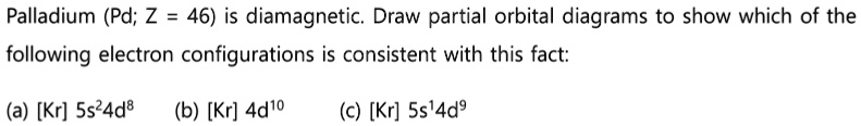 SOLVED: Palladium (Pd; Z 46) is diamagnetic. Draw partial orbital ...
