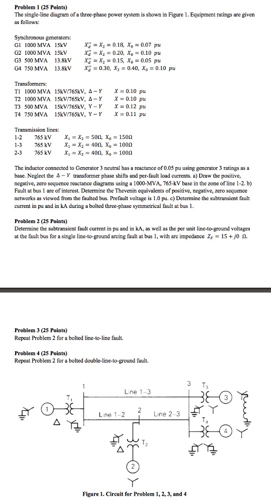 SOLVED: Problem 1 (25 Points) The single-line diagram of a three-phase power system is shown in ...