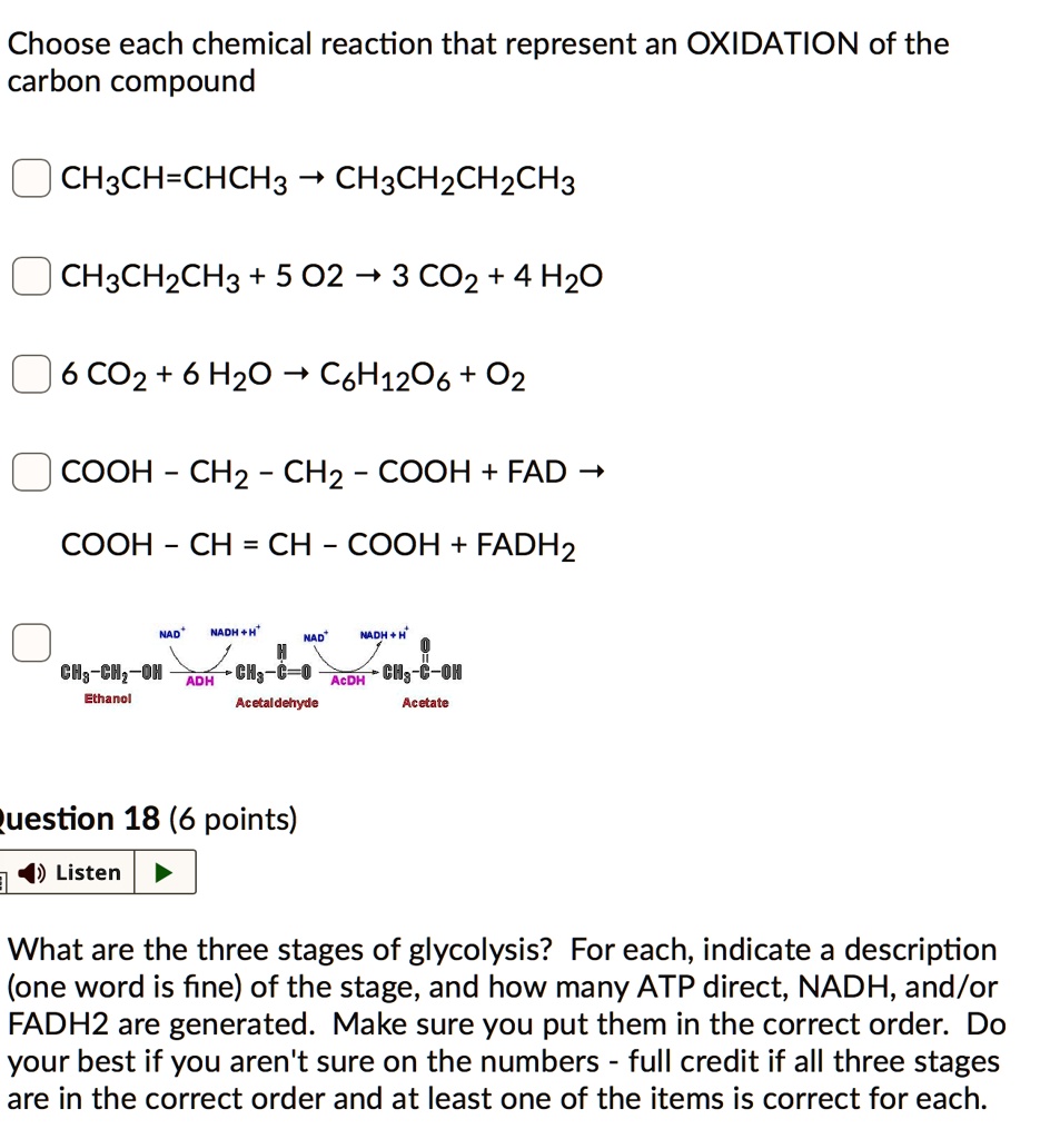 SOLVED: Choose each chemical reaction that represents an OXIDATION of ...