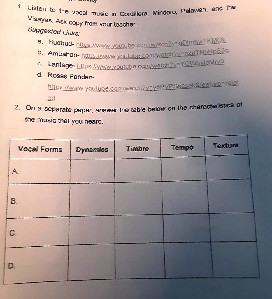 SOLVED: On a separate paper, answer the table below on the ...