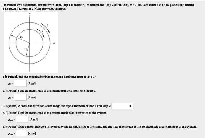 SOLVED: [25 Points]Two concentric,circular wire loops,loop-1 of radius ...