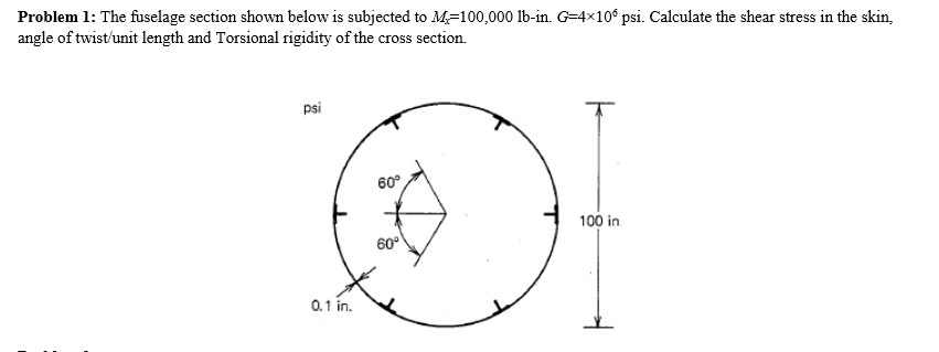 Problem 1: The fuselage section shown below is subjected to Mx=100,000 ...