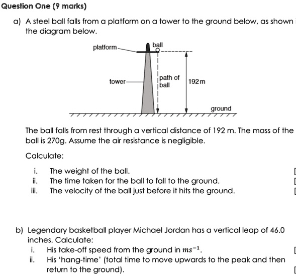 SOLVED: A steel ball falls from a platform on a tower to the ground ...
