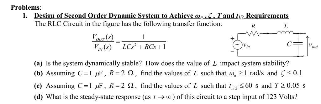 SOLVED: Problems: 1. Design of Second Order Dynamic System to Achieve Î¶, Ï‰n and tu ...