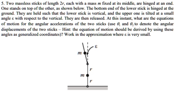 5. Two massless sticks of length 2r, each with a mass m fixed at its ...