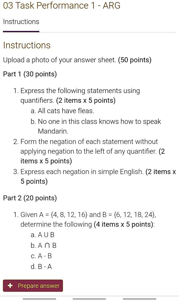 Solved Text Discrete Structures Task Performance 1 Arg Instructions Upload A Photo Of Your 5518