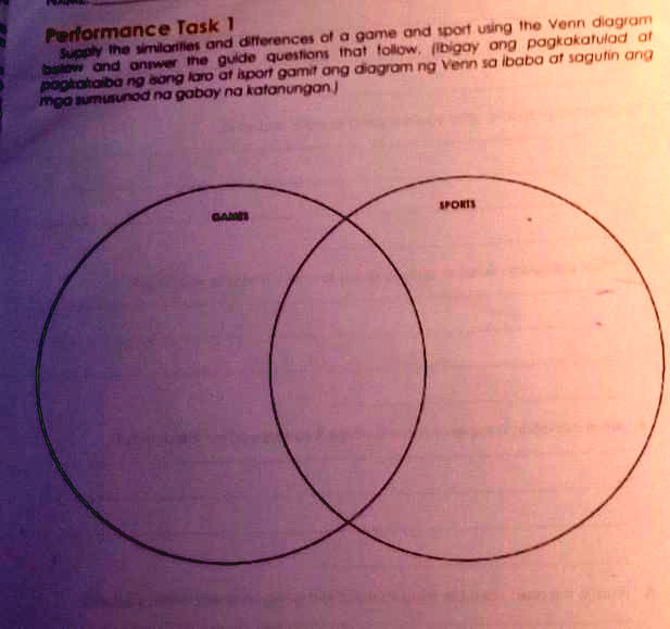 SOLVED: Performance Task 1Supply the similarities and differences of a game and sport using the ...