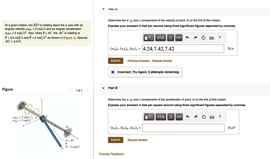 SOLVED: Texts: Part A At a given instant, rod BD is rotating about the ...