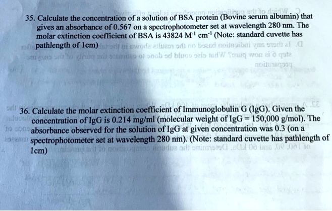 35 calculate the concentration of solution of bsa protein bovine serum ...