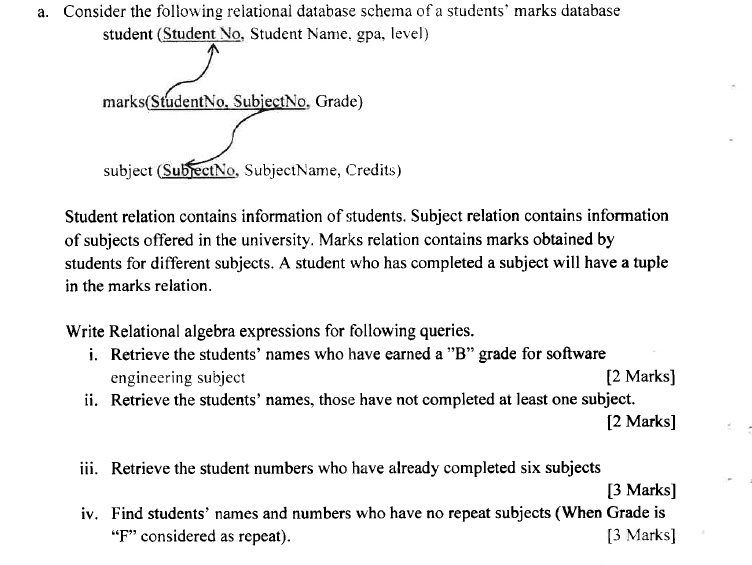 a. Consider the following relational database schema of a students ...