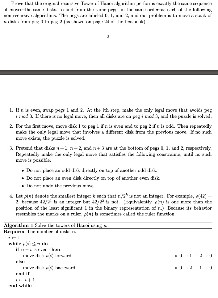 prove that the original recursive tower of hanoi algorithm performs exactly the same sequence of ...