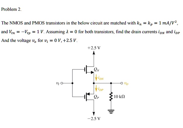 Problem 2. The NMOS and PMOS transistors in the below circuit are ...