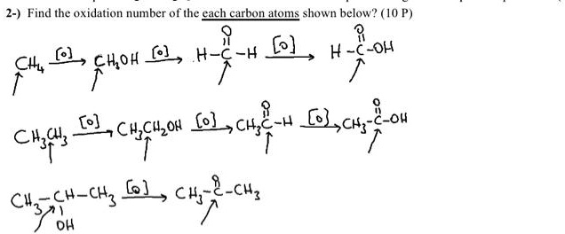 SOLVED: 2- Find the oxidation number of each carbon atom shown below ...