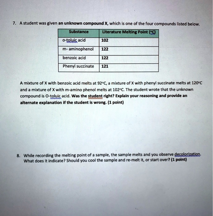 SOLVED: A student was given an unknown compound X, which is one of the ...