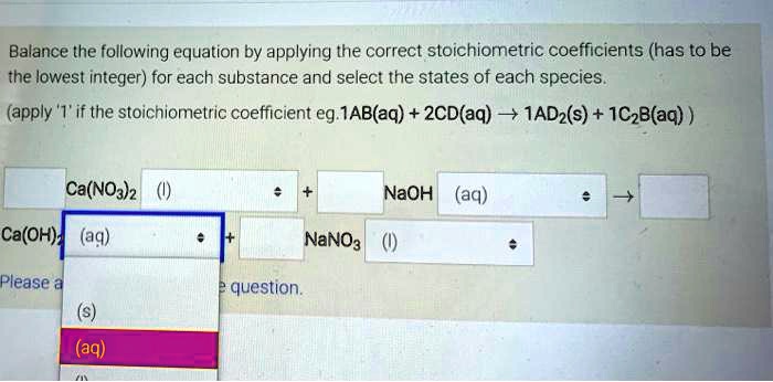 SOLVED: Balance the following equation by applying the correct ...