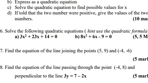 SOLVED: Express as quadratic equation. Solve the quadratic equation to ...