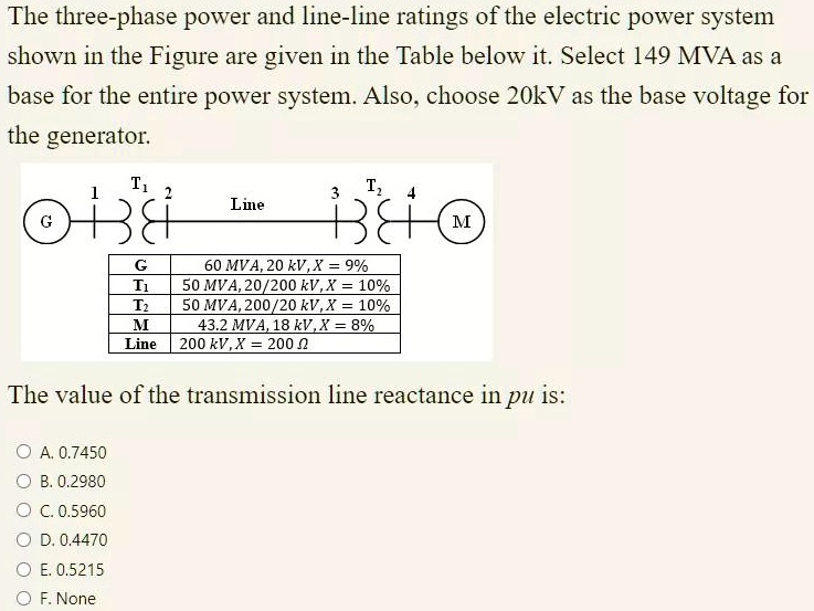 SOLVED: The three-phase power and line-line ratings of the electric power system shown in the ...