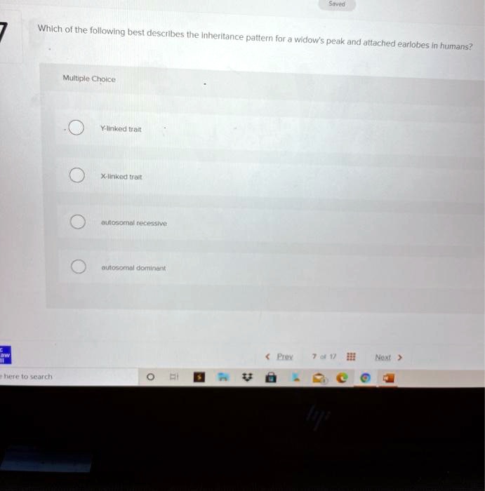 SOLVED: Which of the following best describes the inheritance pattern ...