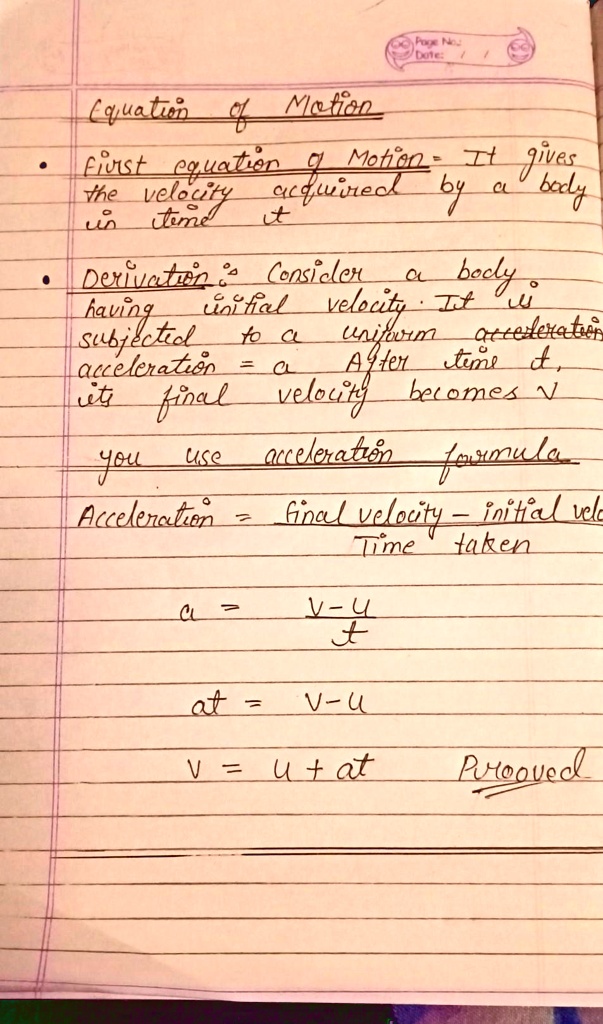 equation of motion first derivation explain with example 49831