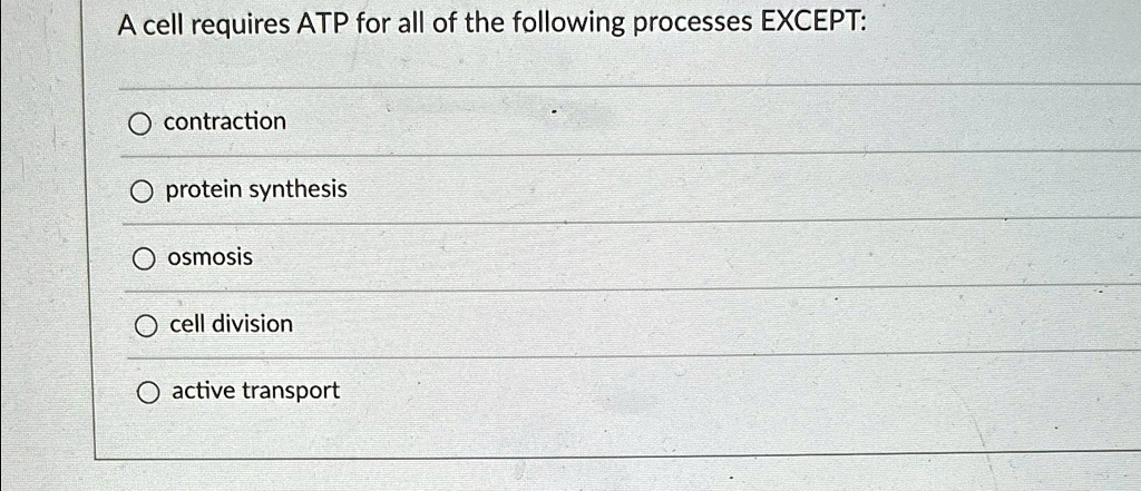 SOLVED: A cell requires ATP for all of the following processes EXCEPT: contraction protein ...