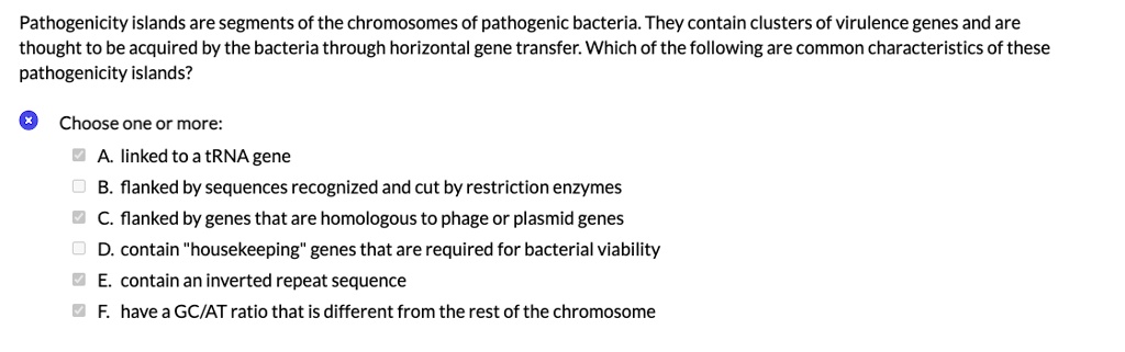 Pathogenicity islands are segments of the chromosomes of pathogenic ...