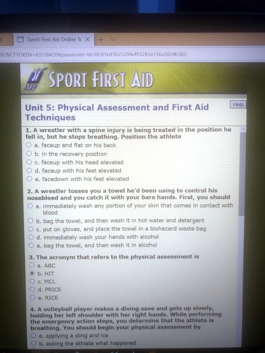 Sport First Aid Online Te X + 82 CFTOKEN=83518420 jsessionid ...