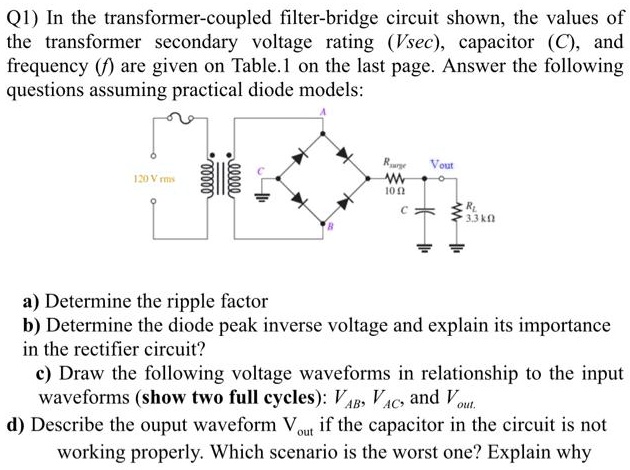 SOLVED: In the transformer-coupled filter-bridge circuit shown, the values of the transformer ...
