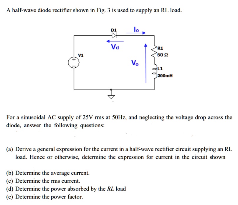 SOLVED: A half-wave diode rectifier shown in Fig. 3 is used to supply ...
