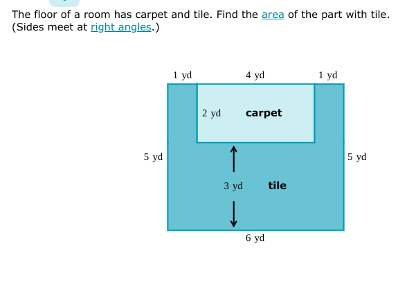 The floor of a room has carpet and tile. Find the area of the part with ...