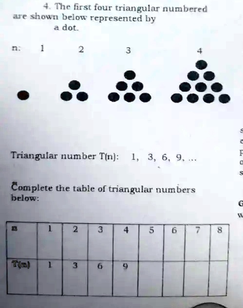 SOLVED: The first four triangular numbers are shown below, represented by dots. Triangular ...
