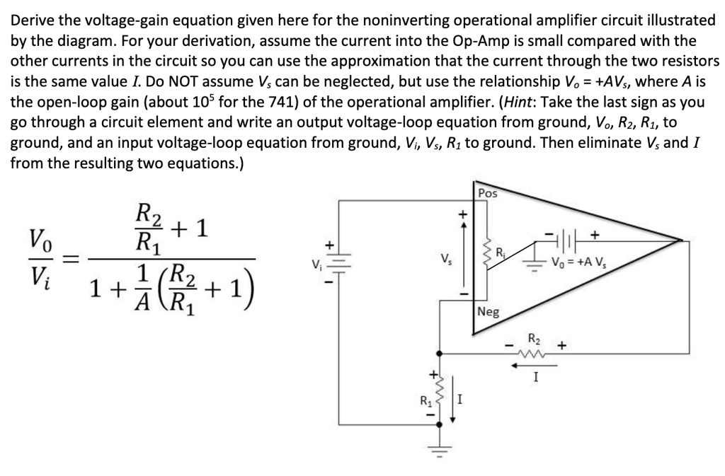 SOLVED: Derive the voltage-gain equation given here for the noninverting operational amplifier ...