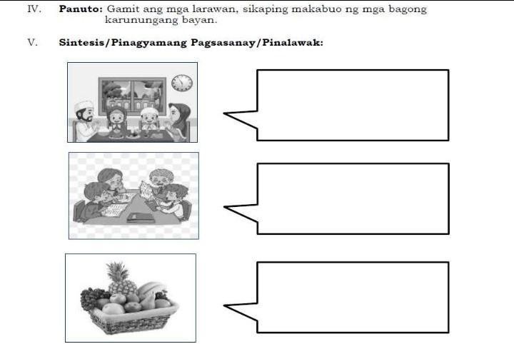 [GET ANSWER] IV. Panuto: Gamit ang mga larawan, sikaping makabuo ng mga bagong karunungang bayan ...