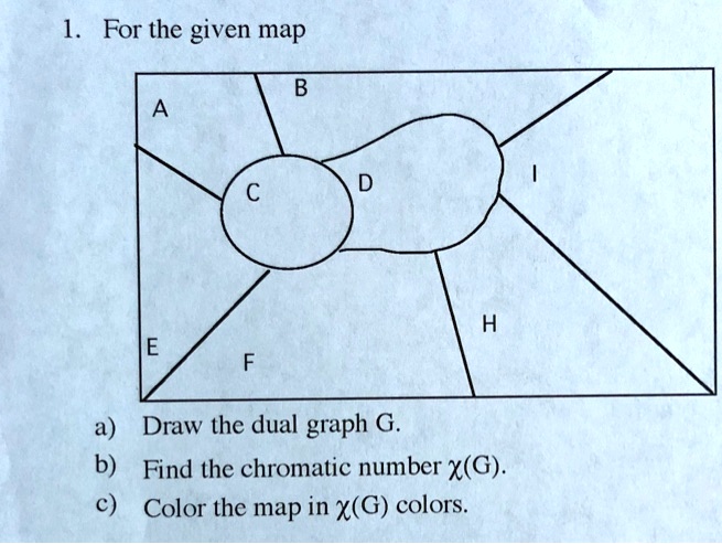 SOLVED:For the given map a) Draw the dual graph G_ b) Find the ...