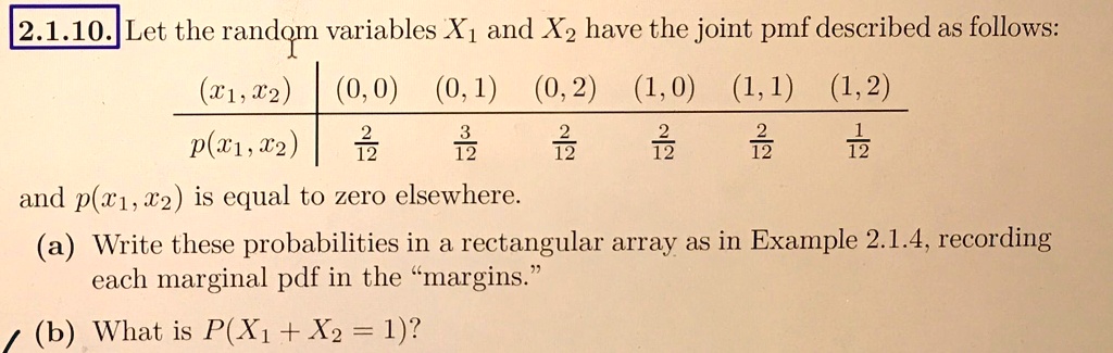 SOLVED: 2.1.10. Let the random variables X and Y have the joint pmf described as follows: (x1 ...