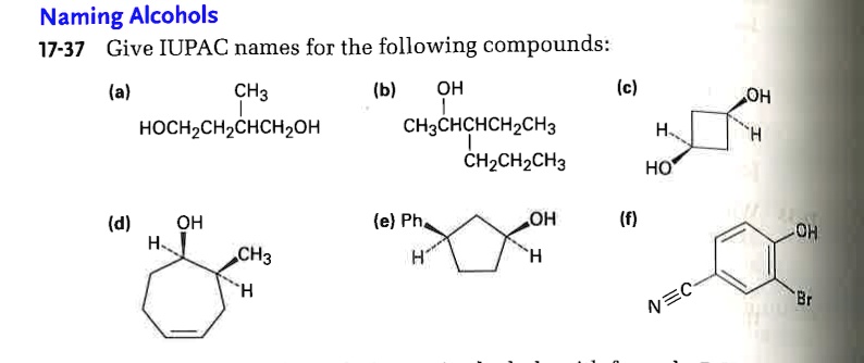 Naming Alcohols 17-37 Give IUPAC names for the following compounds: (a ...