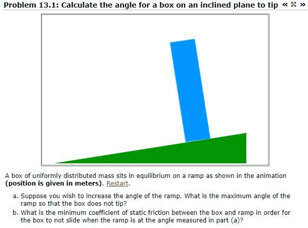 problem 131 calculate the angle for a box on an inclined plane to tip ...
