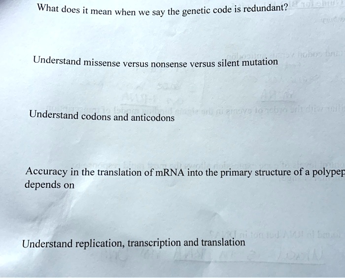SOLVED: What does it mean when we say the genetic code is redundant ...