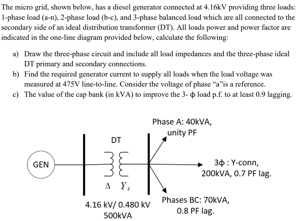 the micro grid shown below has a diesel generator connected at 416kv ...